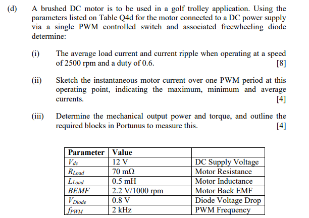Solved 1) A brushed DC motor is to be used in a golf trolley | Chegg.com