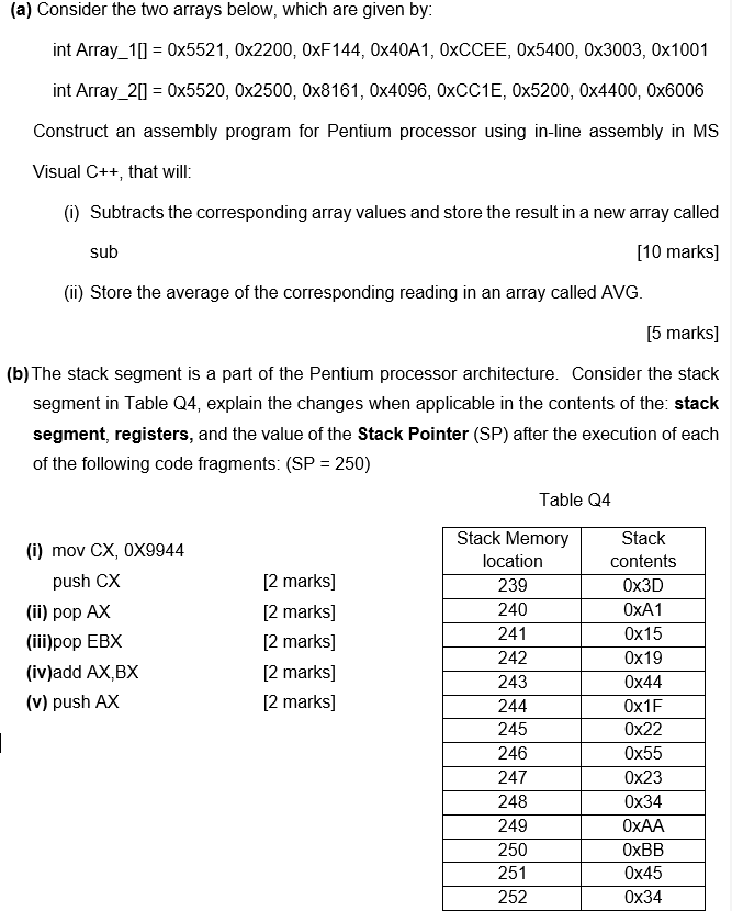Solved (a) Consider the two arrays below, which are given | Chegg.com