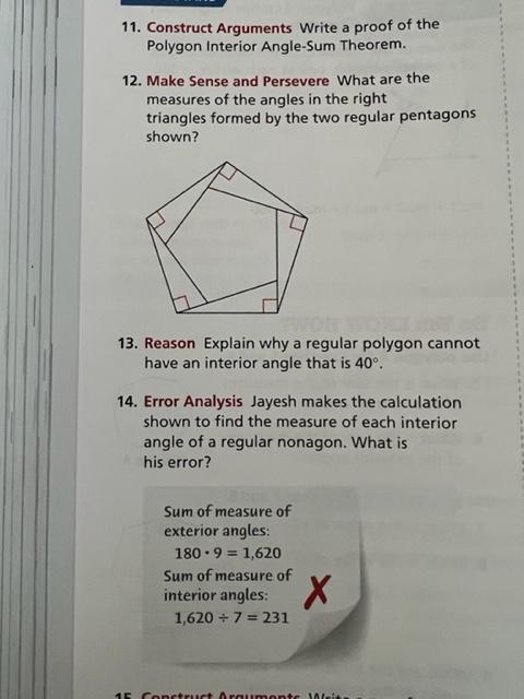 Solved 11. Construct Arguments Write a proof of the Polygon | Chegg.com