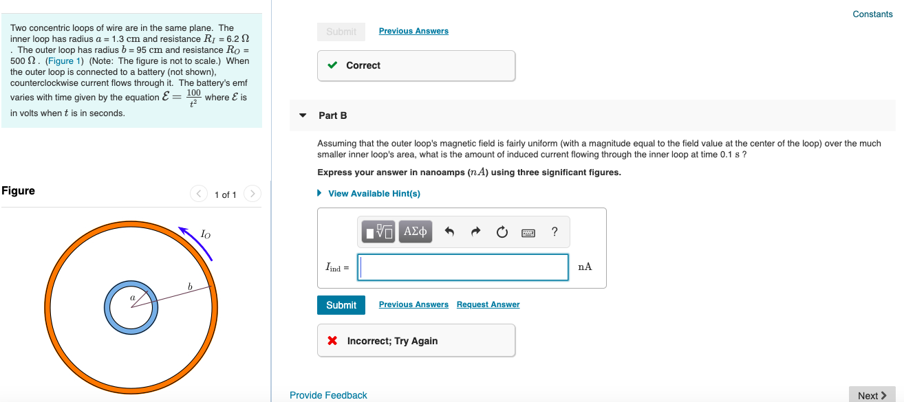 Solved Constants Submit Previous Answers Two concentric | Chegg.com