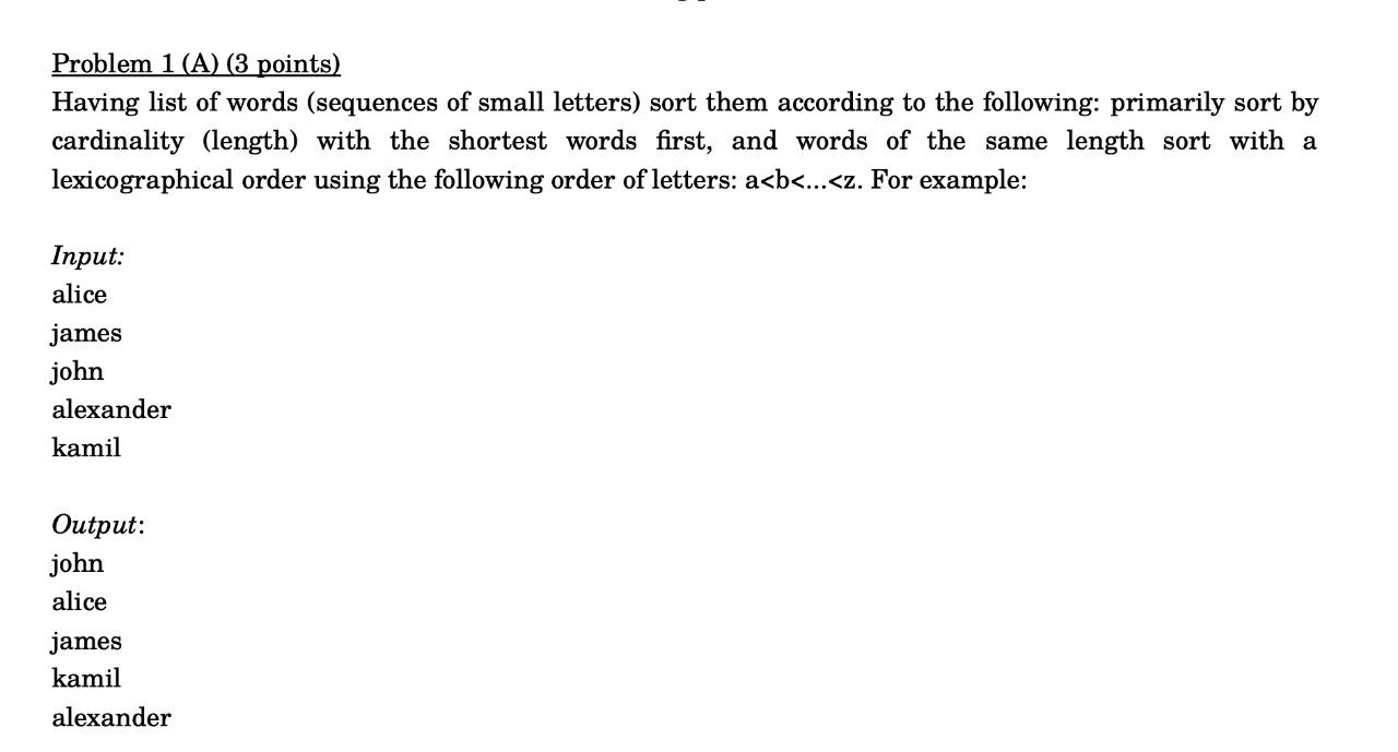 Solved Problem 1 (A) (3 points) Having list of words | Chegg.com