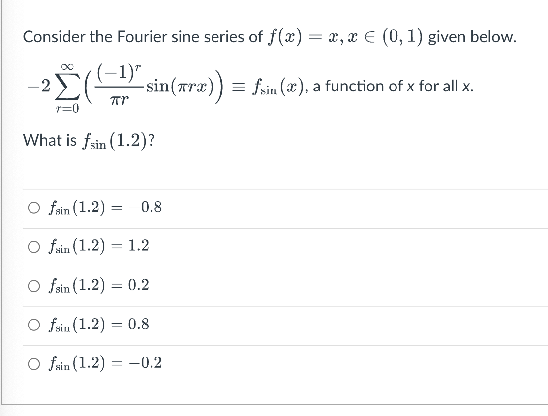 Solved Consider the Fourier sine series of f(x)=x,xin(0,1) | Chegg.com