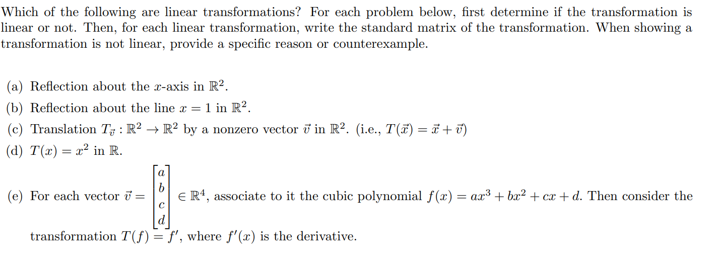 Solved Which Of The Following Are Linear Transformations