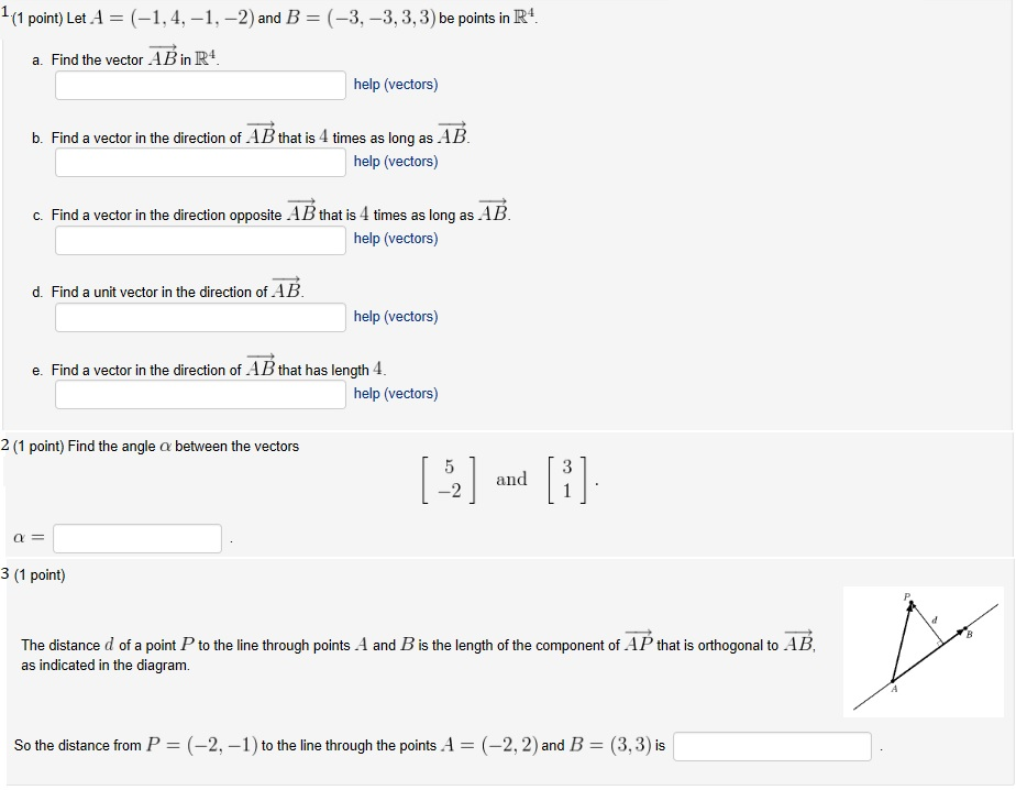 Solved 1(1 point) Let A -1,4,-1,-2) and B- (-3,-3,3,3) be | Chegg.com