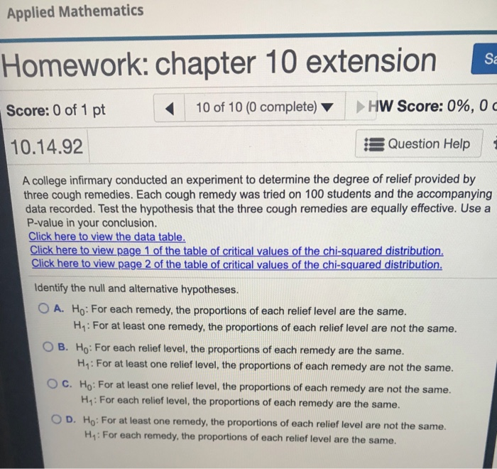 Applied Mathematics Save Homework Chapter 10