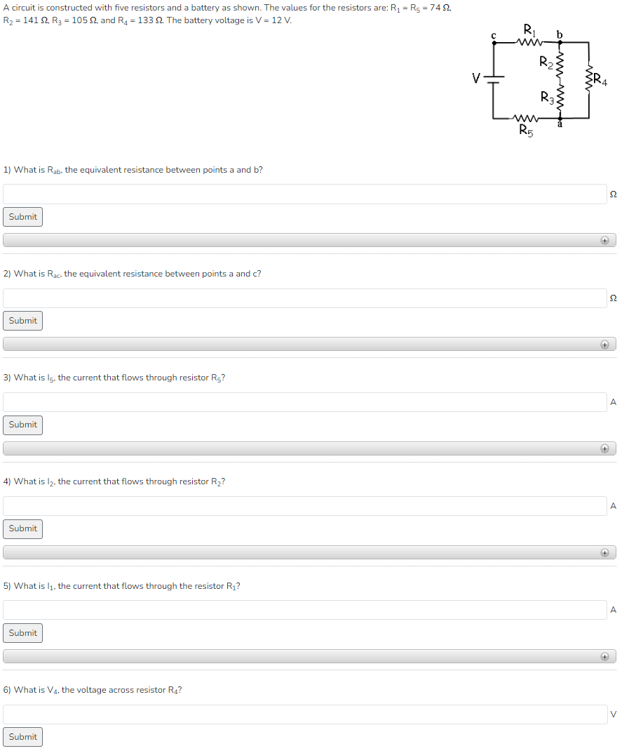 Solved A circuit is constructed with five resistors and a | Chegg.com