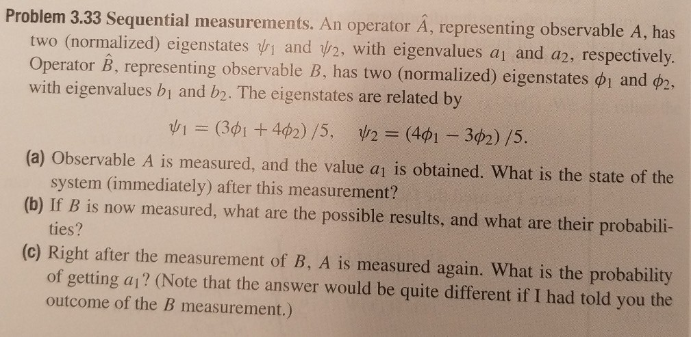 Solved Problem 3.33 Sequential measurements. An operator Â, | Chegg.com