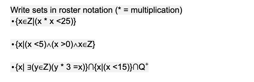 Solved Write sets in roster notation (* = multiplication) | Chegg.com