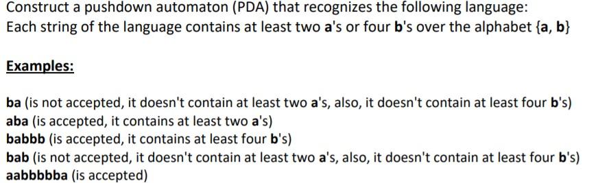 Solved Construct a pushdown automaton (PDA) that recognizes | Chegg.com