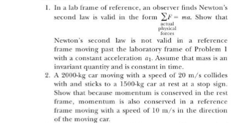 Solved In a lab frame of reference, an observer finds | Chegg.com