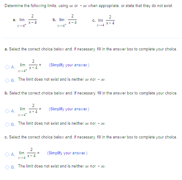 Solved Determine the following limits, ﻿using ∞ ﻿or -∞ ﻿when | Chegg.com
