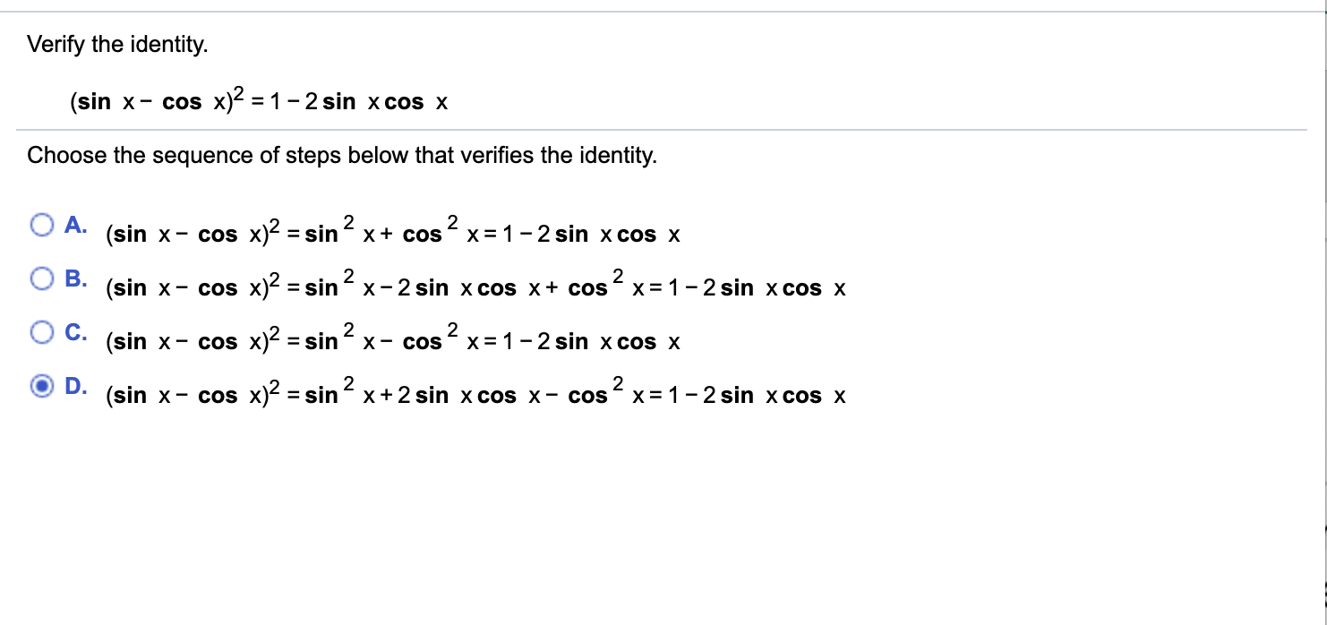 Solved Verify the identity. sin ? x cot 2 2 X+ sin x = 1 To | Chegg.com