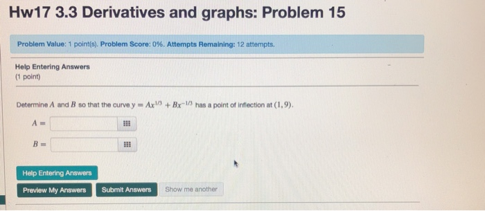 Solved Hw17 3.3 Derivatives and graphs: Problem 15 Problem | Chegg.com