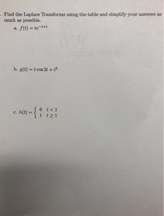 Solved Find the Laplace Transforms using the table and | Chegg.com