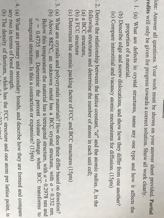 Solved ote: Answer all questions. Your work must be shown on | Chegg.com