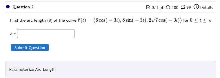 Solved Find the arc length (s) of the curve | Chegg.com