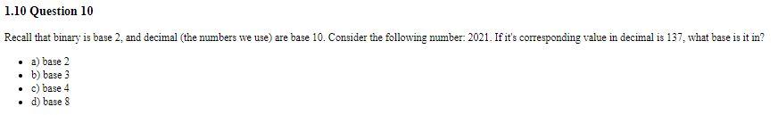 Solved Recall that binary is base 2, and decimal (the | Chegg.com
