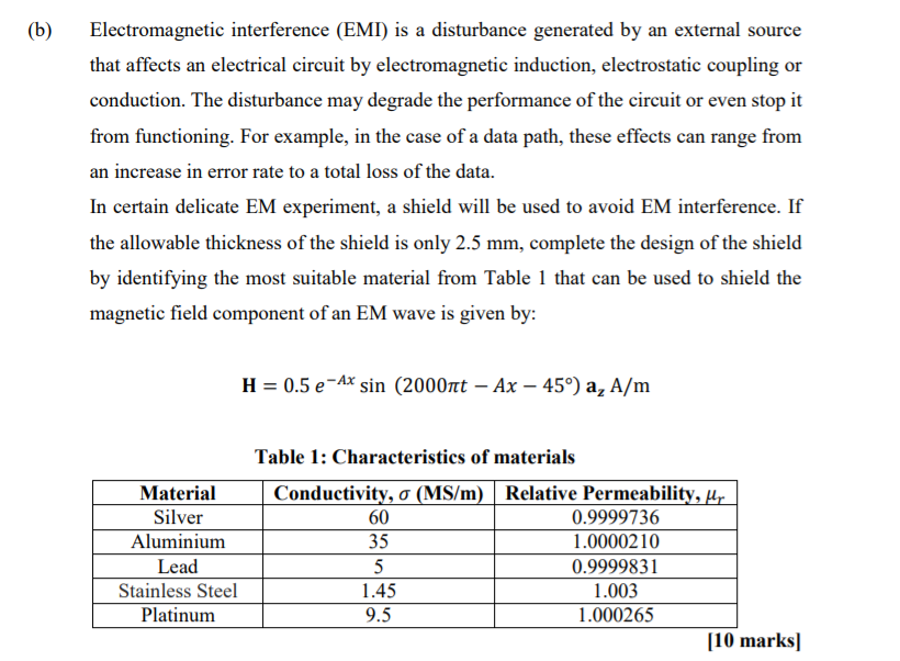 Solved (b) ) Electromagnetic interference (EMI) is a | Chegg.com