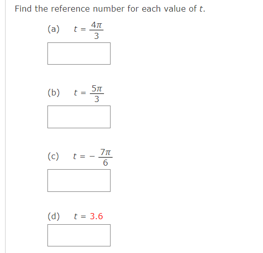 Solved Find the reference number for each value of t. (a) | Chegg.com