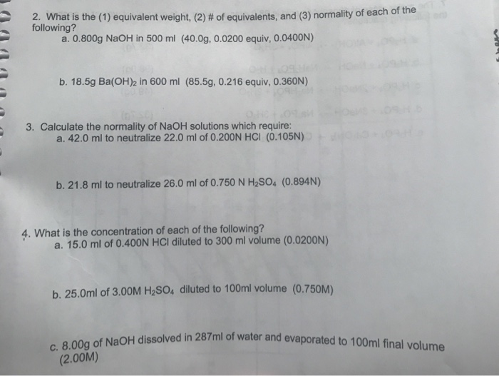 Solved 2 What s the (1) equivalent weight, (2) # of | Chegg.com