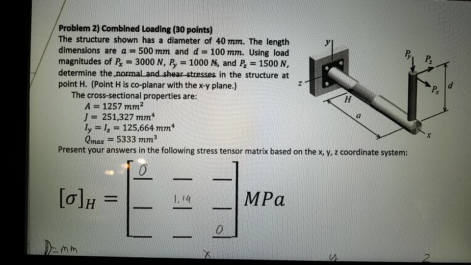 Solved Problem 2) Combined Loading (30 points) The structure | Chegg.com