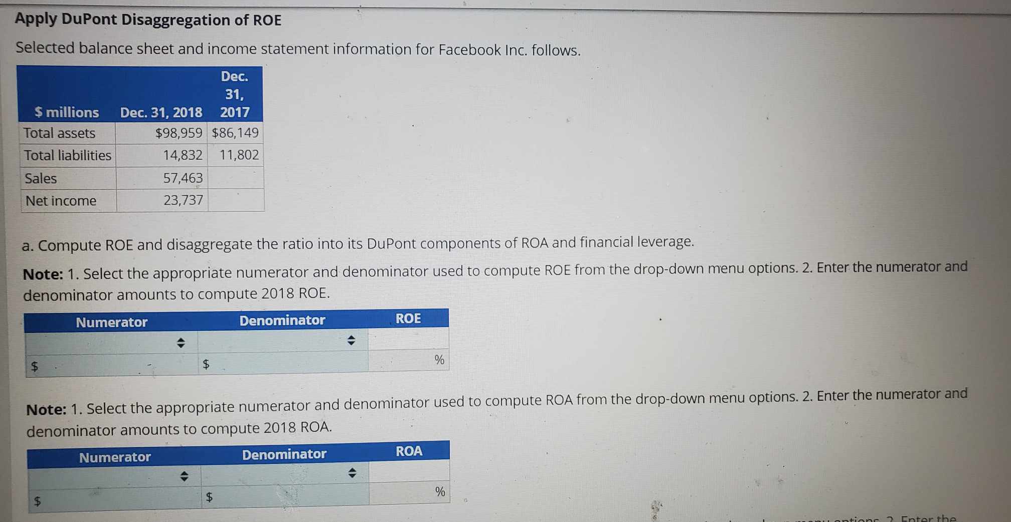 Solved Apply DuPont Disaggregation of ROE Selected balance | Chegg.com
