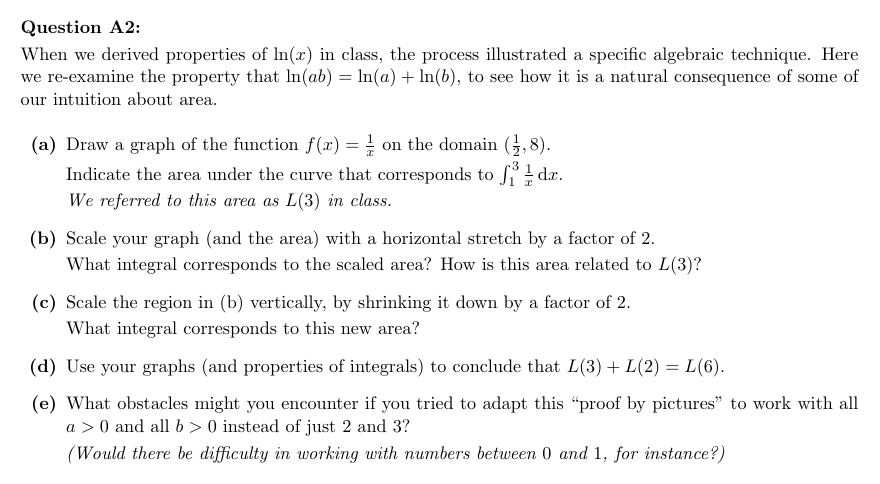 Solved Question A2:When we derived properties of ln(x) ﻿in | Chegg.com