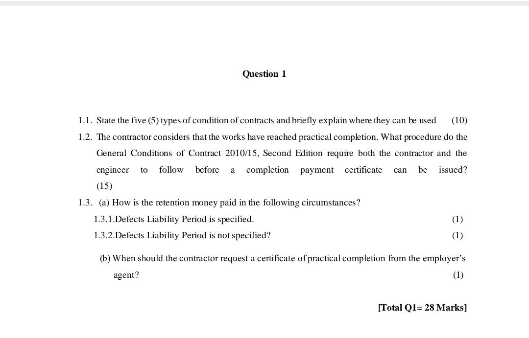 Solved 1.1. State the five (5) types of condition of | Chegg.com
