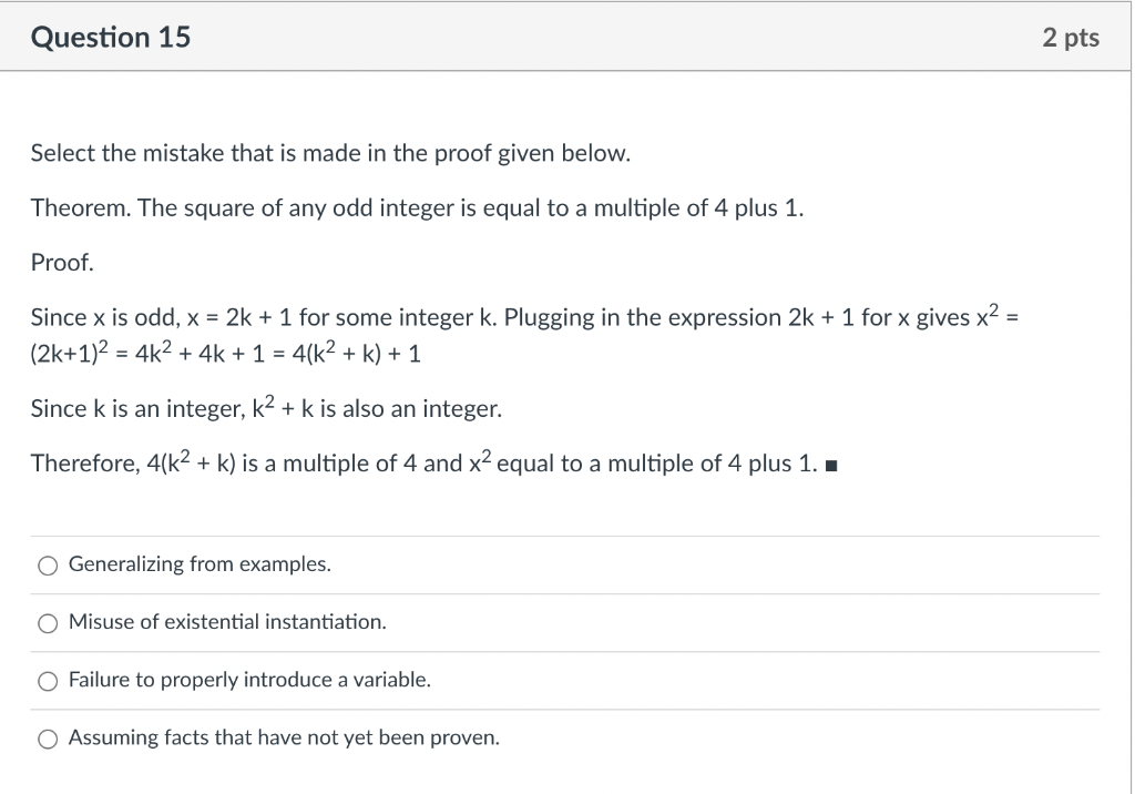 Solved Select the mistake that is made in the proof given | Chegg.com