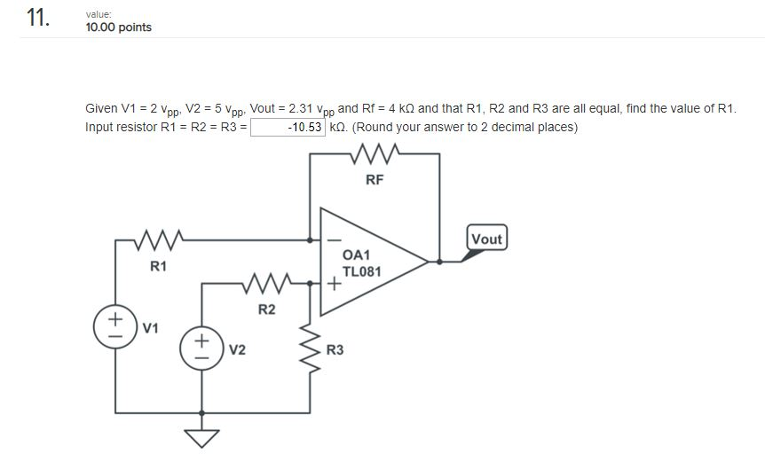 Solved 11. value: 10.00 points Given V1 = 2 Vpp, V2 = 5 Vpp, | Chegg.com