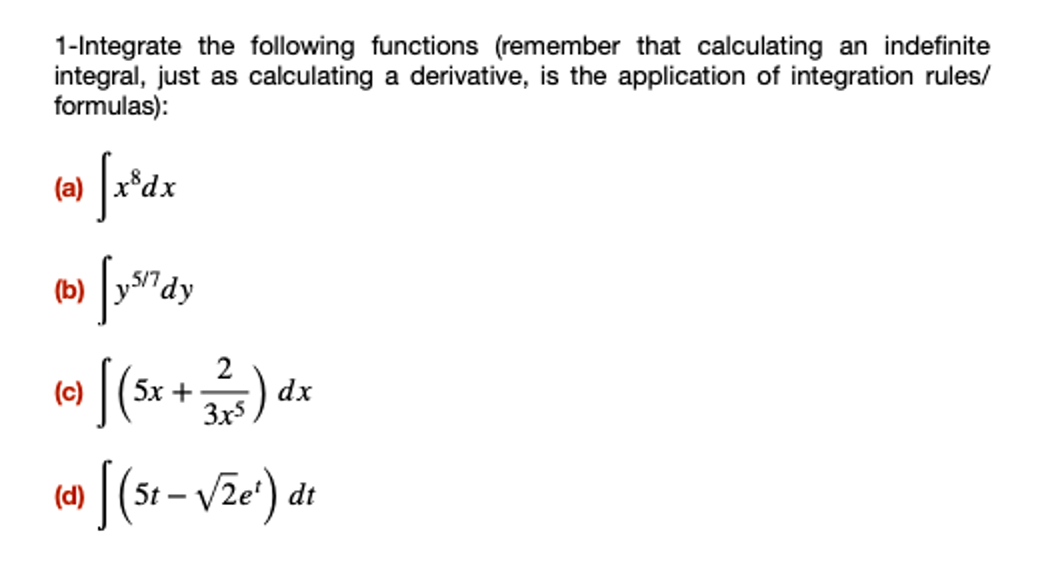 Solved 1-Integrate the following functions (remember that | Chegg.com