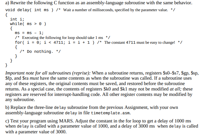 Solved # timetemplate.asm ﻿a) ﻿Rewrite the following C | Chegg.com
