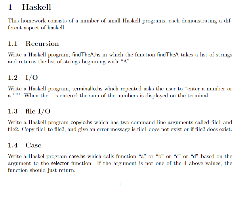 Solved 1 Haskell This homework consists of a number of small | Chegg.com
