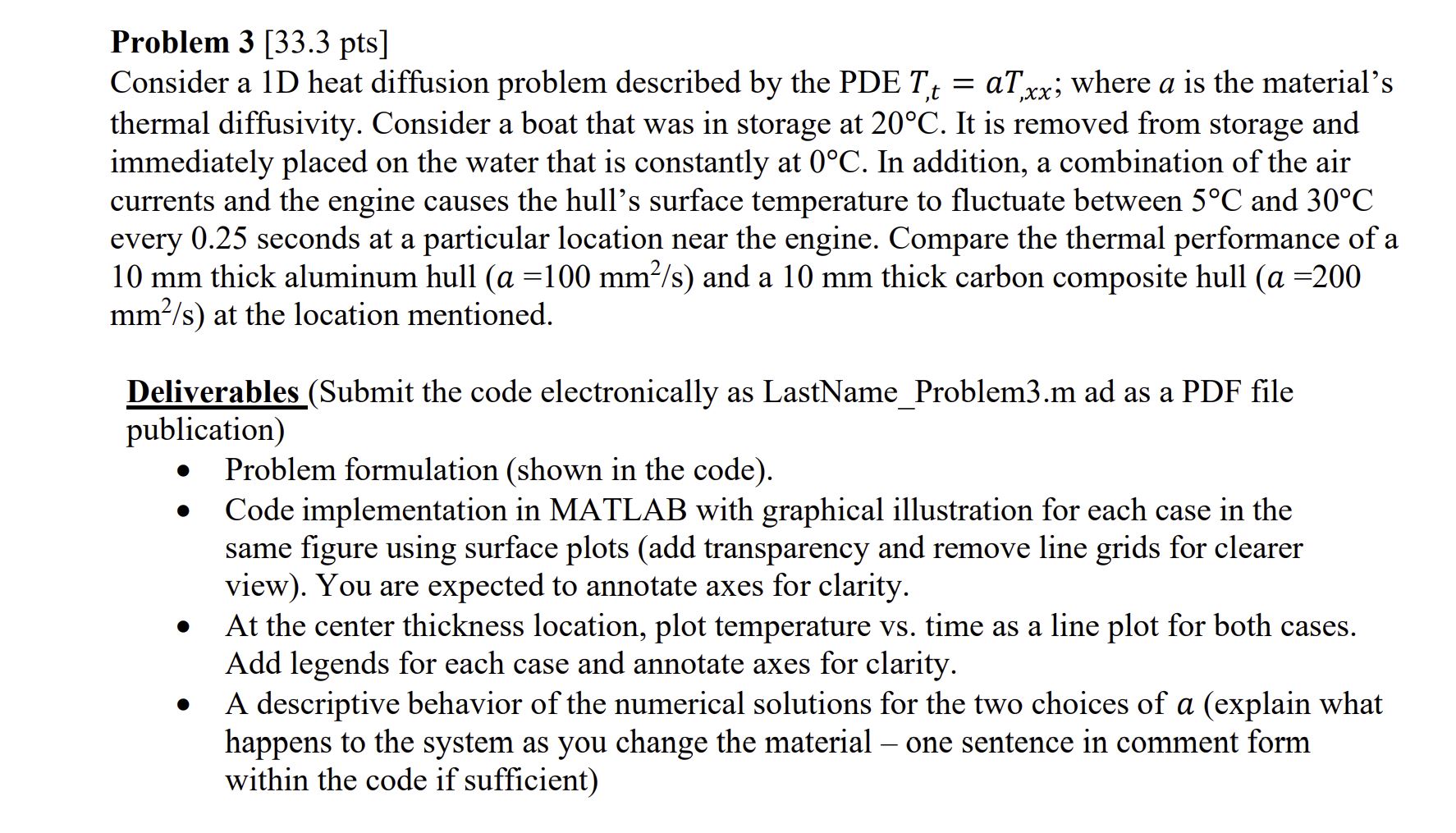 Solved Problem 3 [33.3 ﻿pts]Consider a 1D heat diffusion | Chegg.com