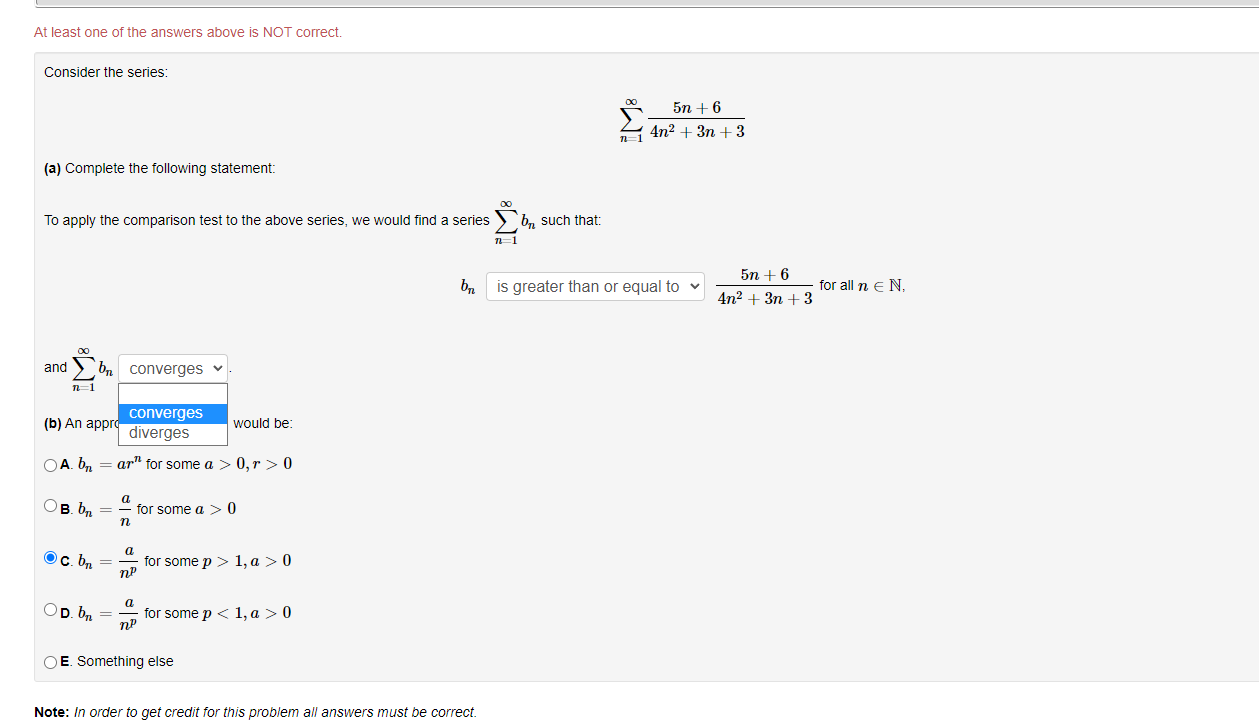 Solved ∑n=1∞4n2+3n+35n+6 (a) Complete the following | Chegg.com