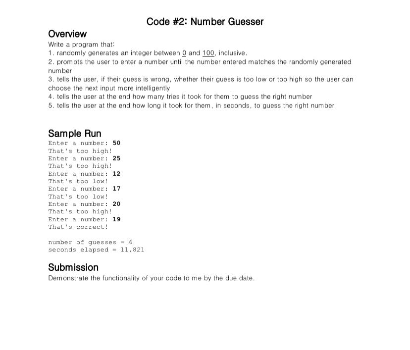 Solved Code #2: Number Guesser Overview Write a program | Chegg.com