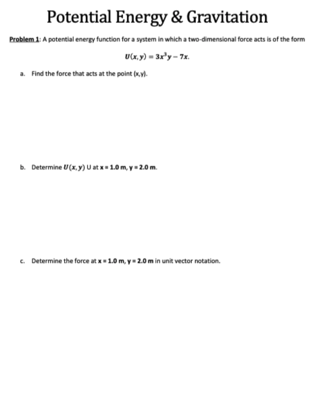 Solved Potential Energy & Gravitation Problem 1: A potential | Chegg.com