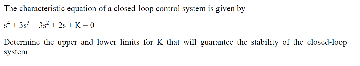 Solved The characteristic equation of a closed-loop control | Chegg.com