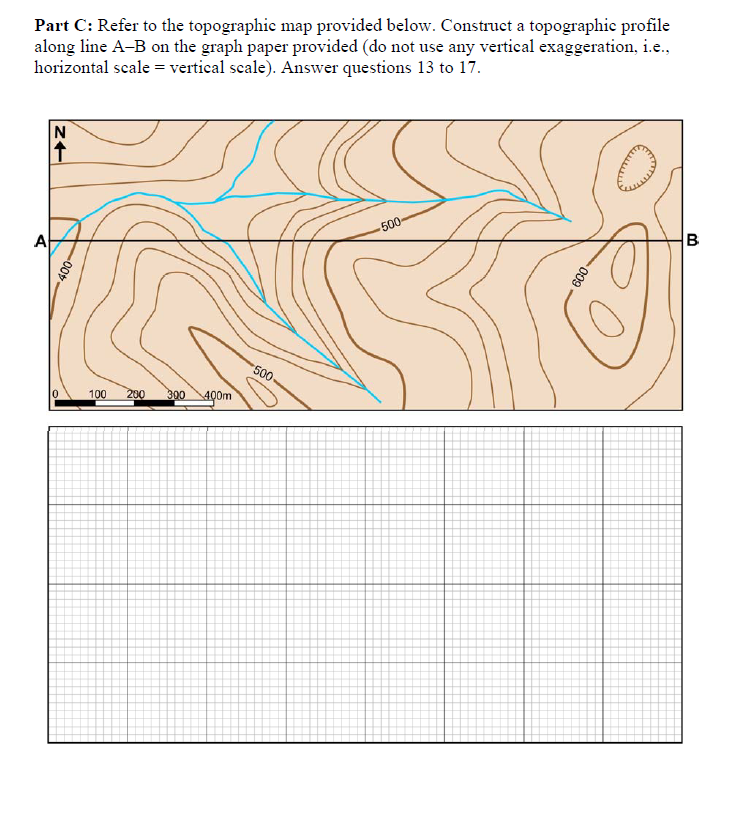 Solved Part C: Refer to the topographic map provided below. | Chegg.com