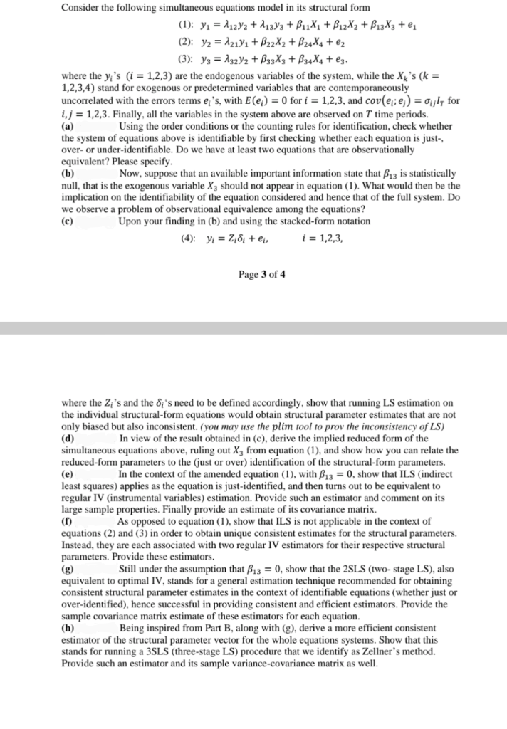 Solved Consider the following simultaneous equations model | Chegg.com