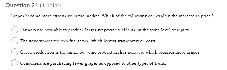 Solved Question 21 (1 point) Grapes become more expensive in | Chegg.com