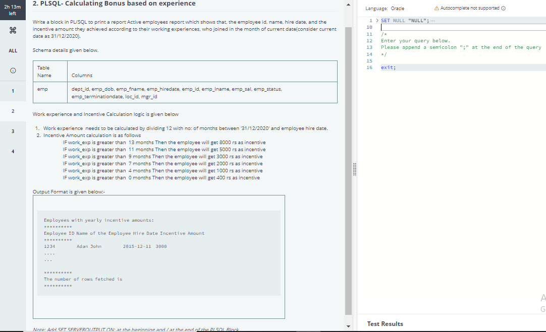 2. PLSQL- Calculating Bonus based on experience 2h | Chegg.com