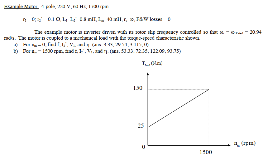 Solved Example Motor: 4-pole, 220 V,60 Hz,1700rpm | Chegg.com