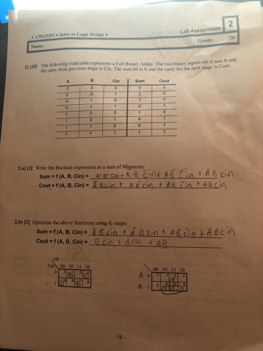 Solved 2 . CDA3201 Intro to Logie Design Lab Assignment | Chegg.com