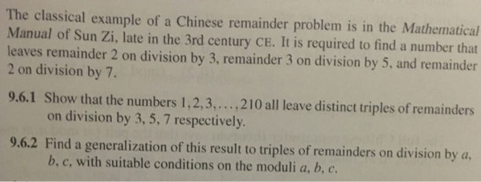 Solved The classical example of a Chinese remainder problem | Chegg.com