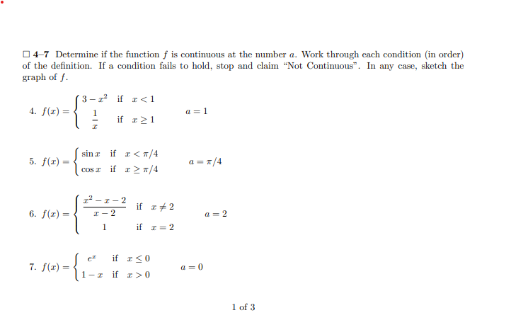 Solved 4-7 Determine if the function f is continuous at the | Chegg.com
