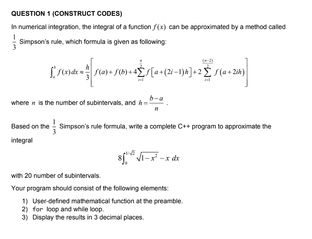 Solved QUESTION 1 (CONSTRUCT CODES) In numerical | Chegg.com