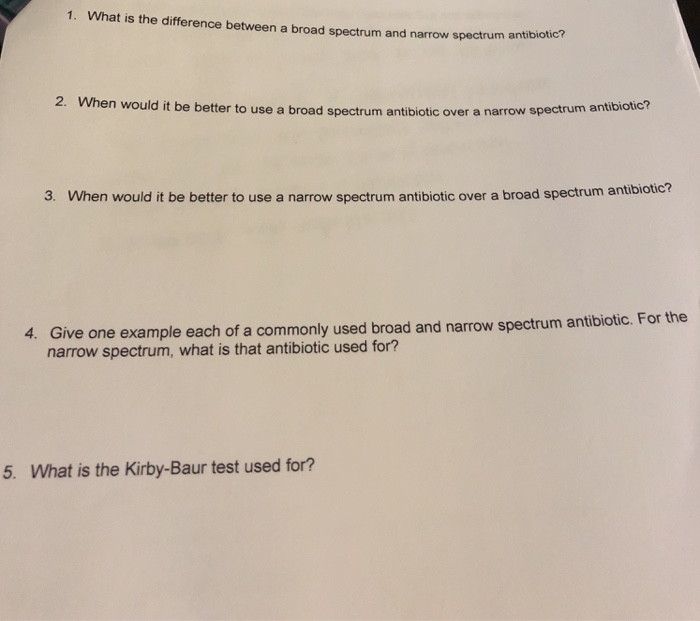 Solved 1. What is the difference between a broad spectrum | Chegg.com