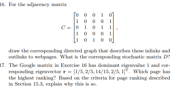 Solved 16. For the adjacency matrix | Chegg.com