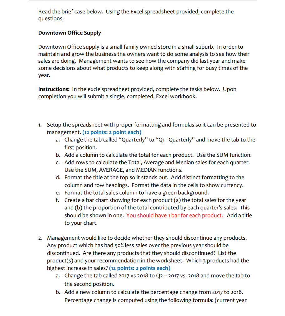 Solved Read the brief case below. Using the Excel | Chegg.com